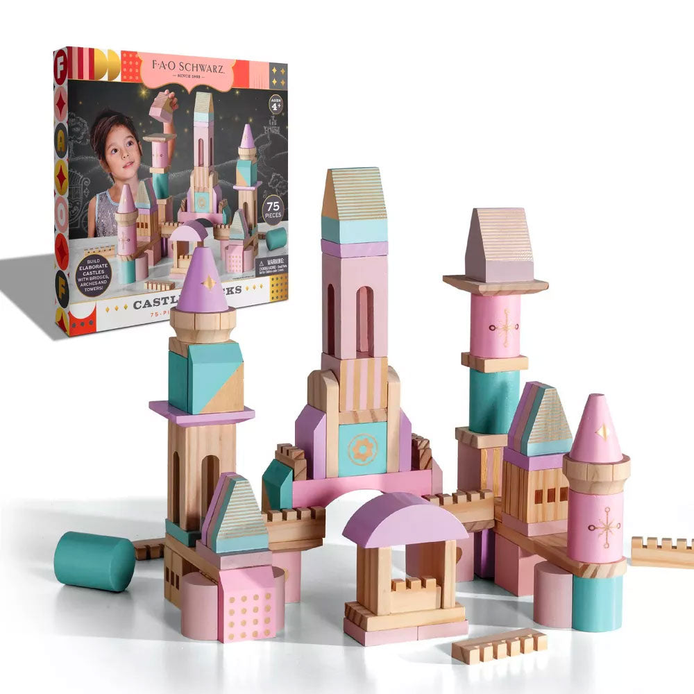 FAO Schwarz Medieval Princesses Wooden Castle Building Blocks Set - 75 ...